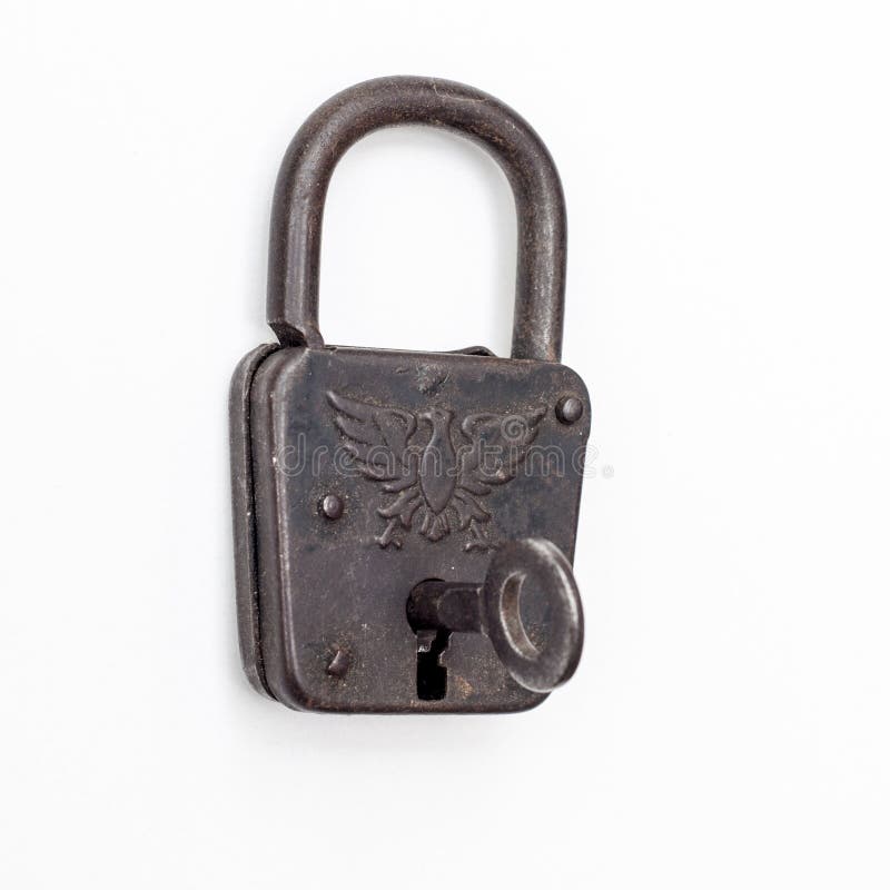 Vintage Lock and Key on a White Background Stock Photo - Image of ...