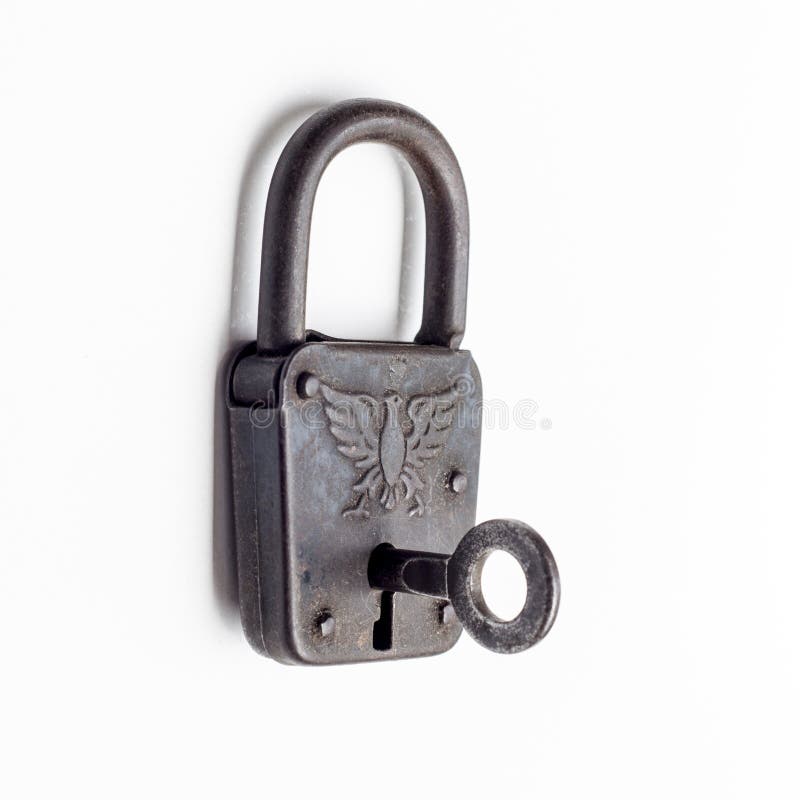 Vintage Lock and Key on a White Background Stock Photo - Image of ...
