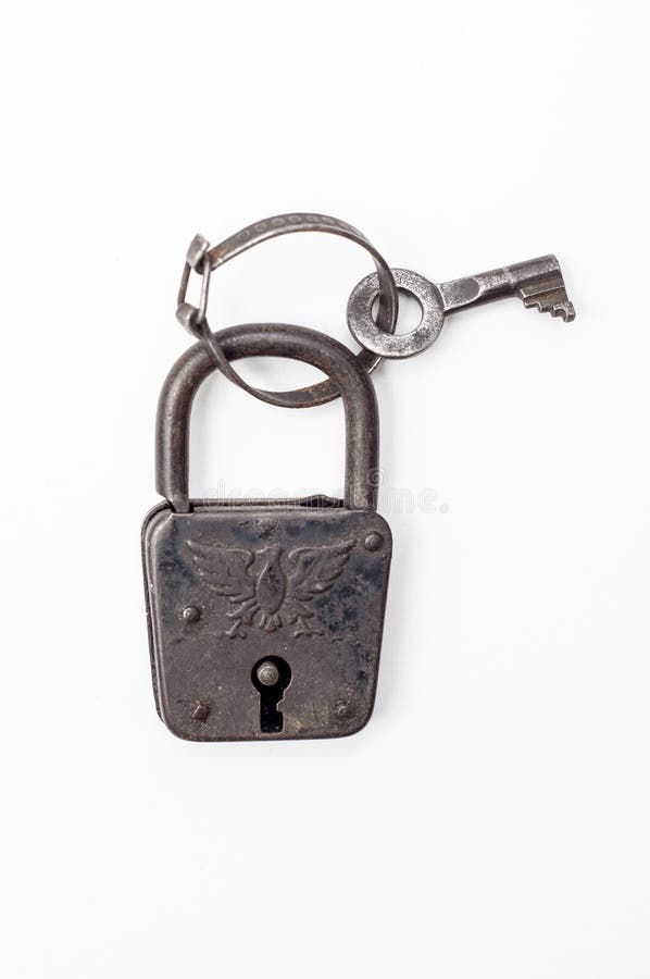 Vintage Lock and Key on a White Background Stock Photo - Image of ...