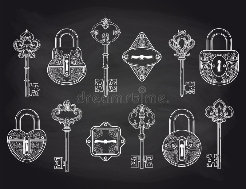 Set of Vintage Keys and Locks Stock Vector - Illustration of door, note ...