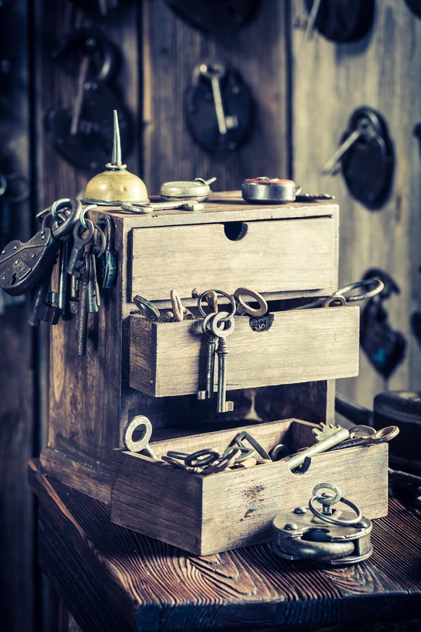 Vintage Locksmiths Workshop with Ancient Tools Stock Photo - Image of ...