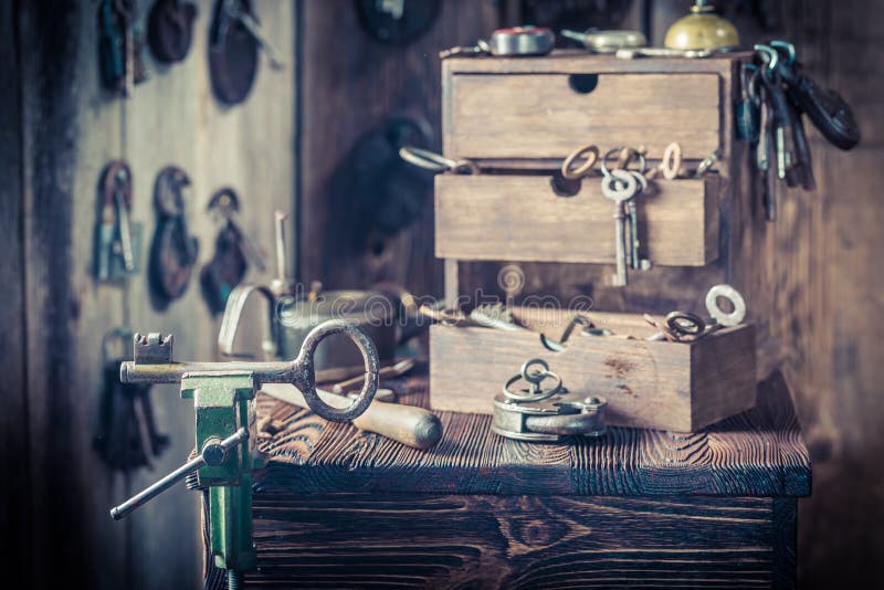 Vintage Locksmiths Workshop Full of Locks and Keys Stock Photo - Image ...