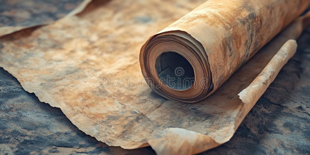Rolled Old Parchment Scroll on Display Stock Image - Image of written ...