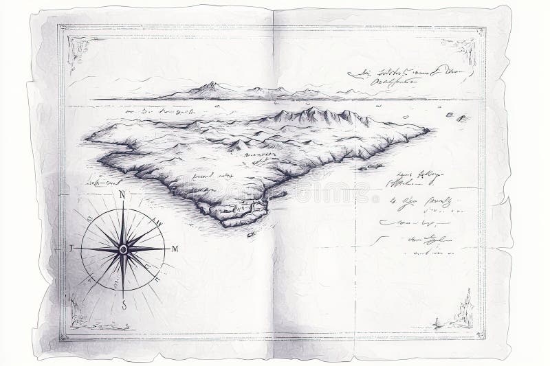 A Vintage-looking Sketch of an Old Map, Emphasizing Historical Features ...