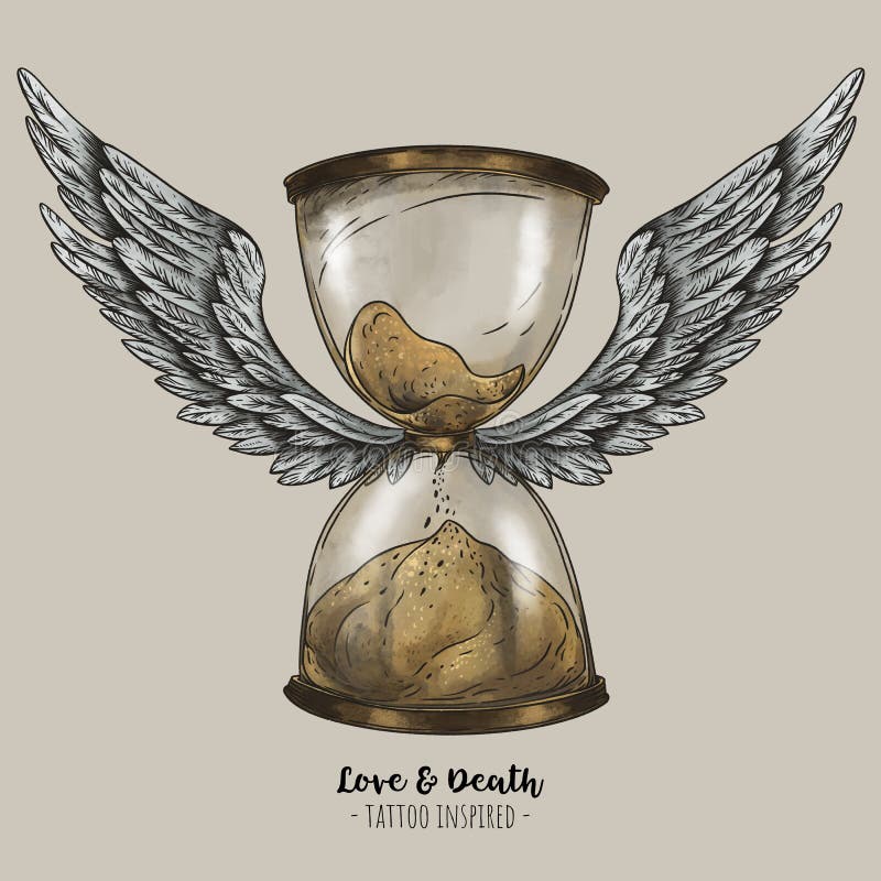 Vintage Hourglass With Angel Wings On Beige Stock Illustration Illustration Of Angel Feather