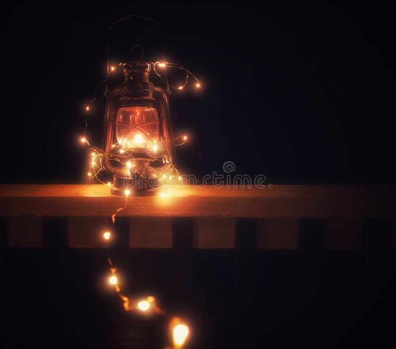 Vintage Magic Lantern with Lights at Night Stock Photo - Image of park ...