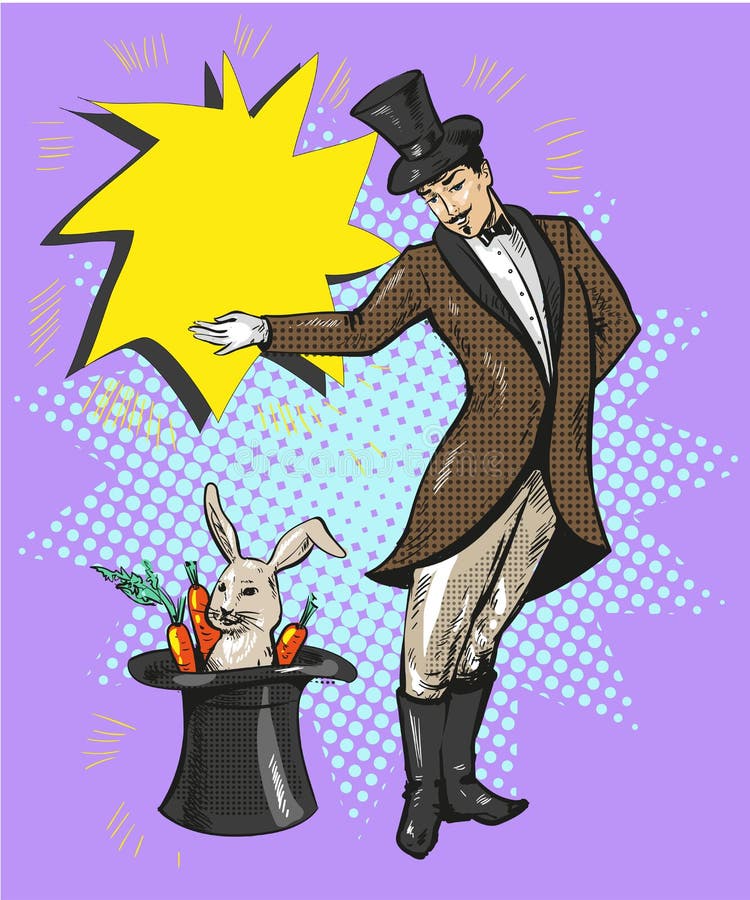 Vintage Magician with Rabbit in Hat Stock Vector - Illustration of ...