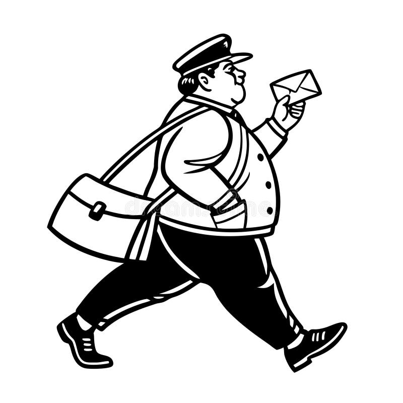 Vintage Mail Carrier Illustration Running with Letter for Design and ...