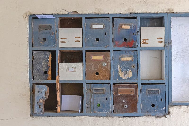 Vintage Mailboxes in Wall stock photo. Image of home - 347044262
