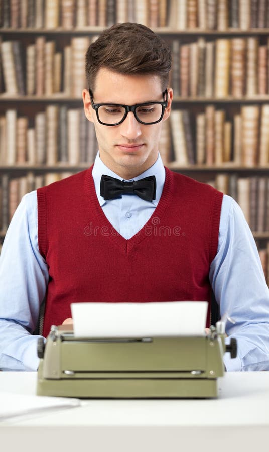 Vintage Man with Typewriter Stock Photo - Image of focusing, journalist ...