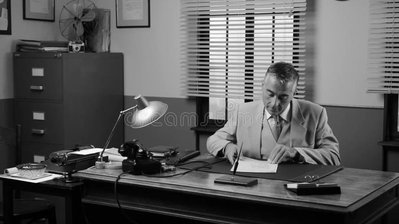 Vintage Manager Working at Desk Stock Video - Video of 1950s, sitting ...