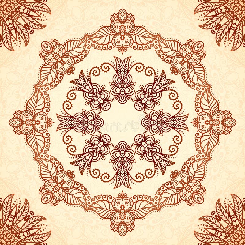Vintage Mandala Seamless Pattern in Indian Mehndi Stock Vector ...