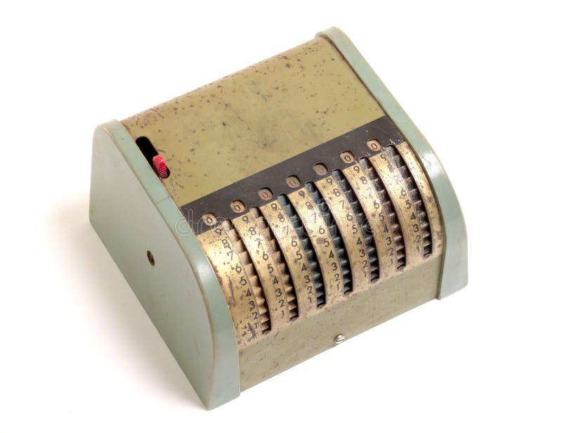 Vintage Manual Adding Machine Isolated Stock Photo - Image of machine ...