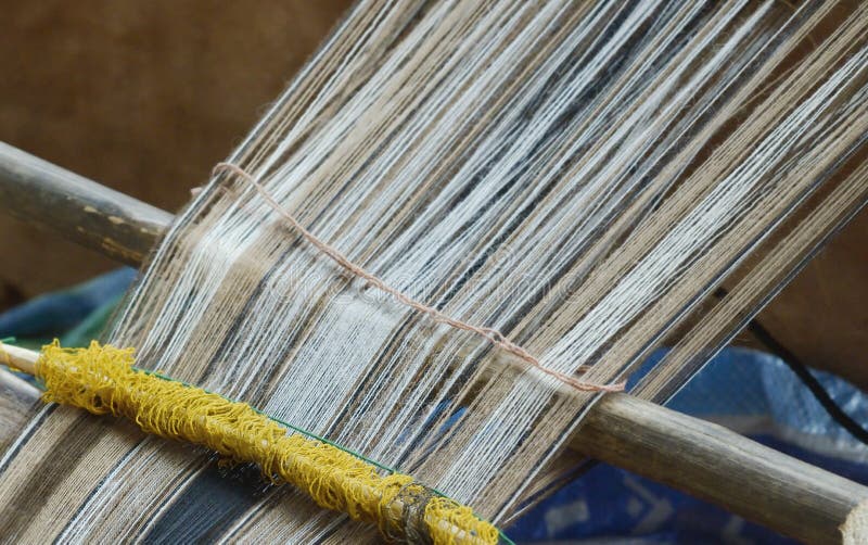 Vintage Manual Weaving Loom with Unfinished Textile Work Stock Image ...