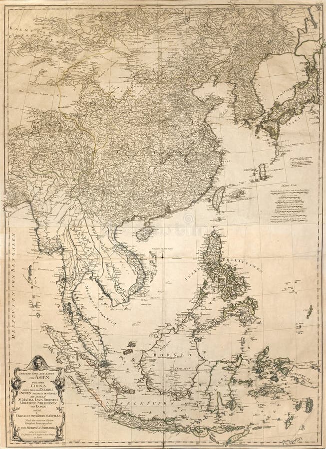Vintage Map of India and SE Asia. Stock Illustration - Illustration of ...
