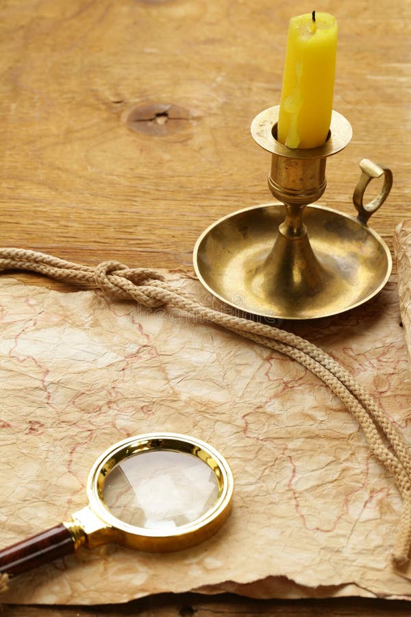 Vintage Map and Accessories for the Treasure Hunt Stock Image - Image ...