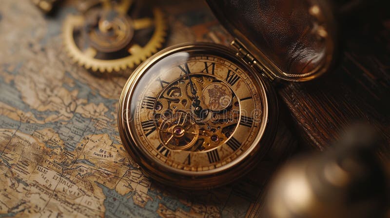 A Vintage Map of an Antique Pocket Watch on it, Antique Pocket Watch ...