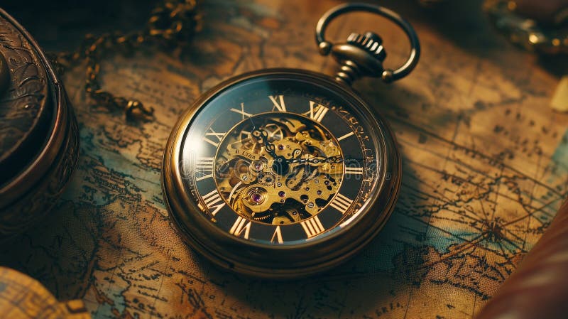 Vintage Map with Antique Pocket Watch, Antique Pocket Watch, Time ...