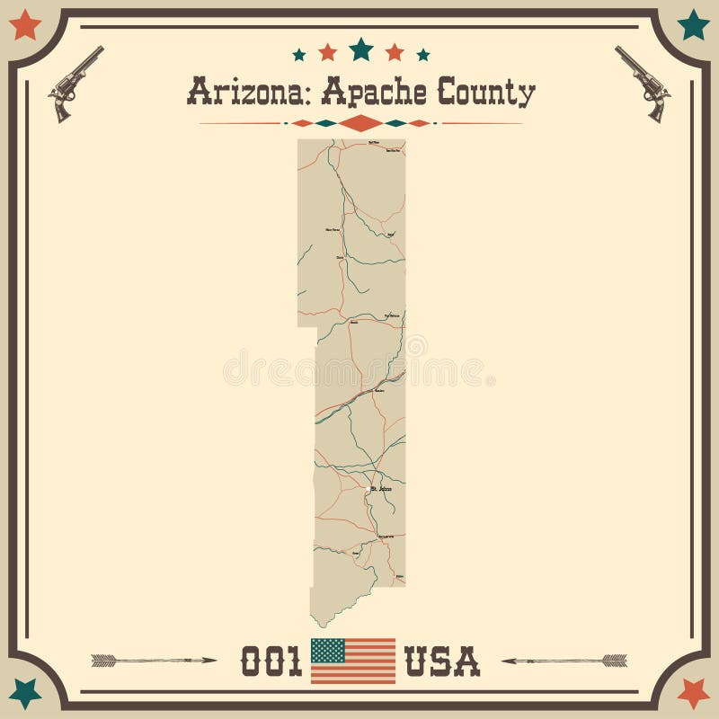 Vintage Map of Apache County in Arizona, USA. Stock Vector ...