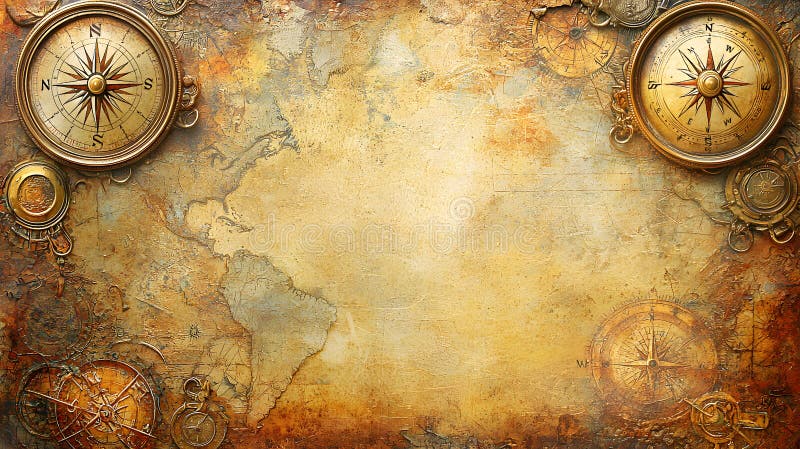 Vintage Map Background with Compasses Stock Photo - Image of fabric ...
