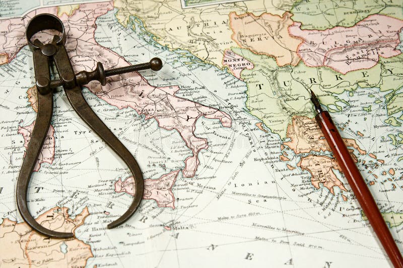 Vintage Map and Chart stock photo. Image of greece, tool - 8529738