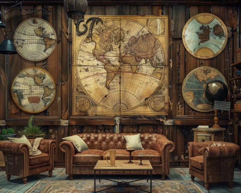 Vintage Map Collection Exploration 70s Themed Room with Ancient Maps ...