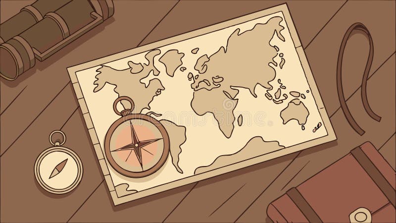 Vintage Map with Compass, Explore and Discover in Vector Design ...