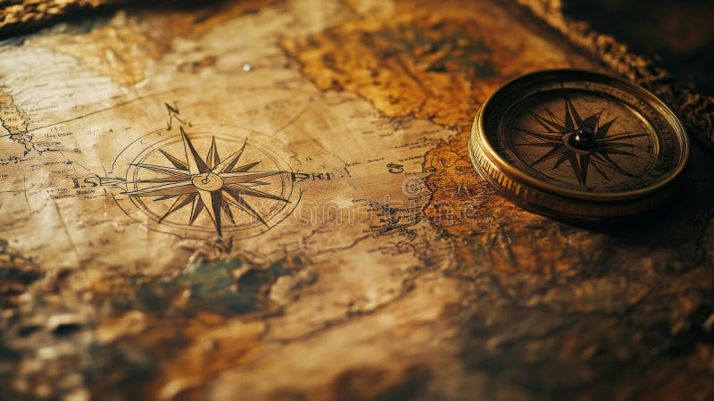 A Vintage Map and Compass Illustrate Adventure and Exploration. the ...