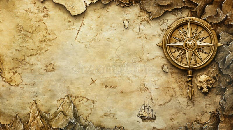 Vintage Map with Compass Representing Adventure Theme Illustration ...