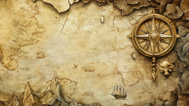 Vintage Map with Compass Representing Adventure Theme Illustration ...