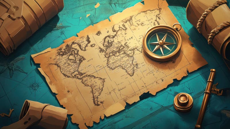 Vintage Map with Compass Representing Adventure Theme Illustration ...