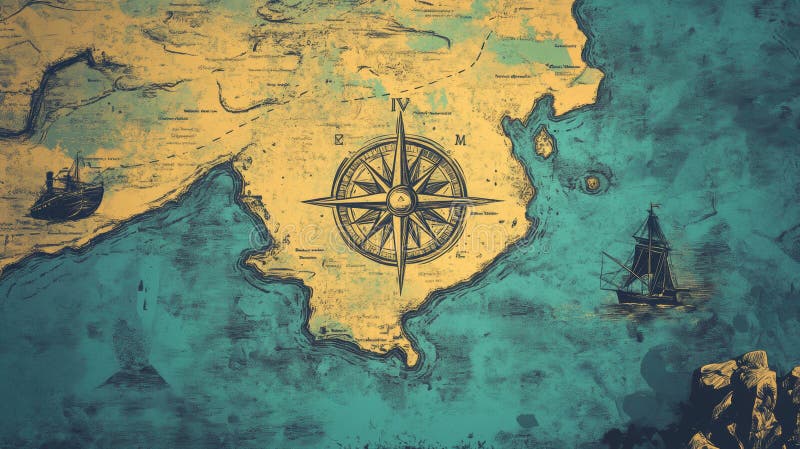 Vintage Map with Compass Representing Adventure Theme Illustration ...