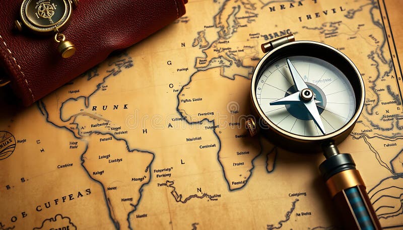 Vintage Map Compass Travel, Adventure Planning and Exploration Tools ...