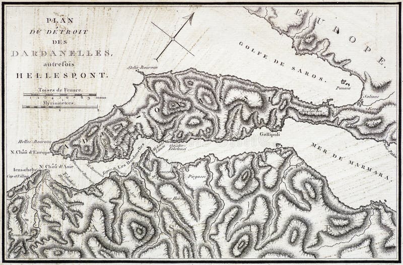 Vintage Map of Dardanelles and Hellespont Stock Photo - Image of ...