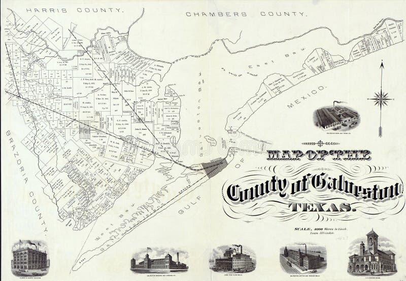 Vintage Map of Galveston County of the State of Texas Stock Photo ...