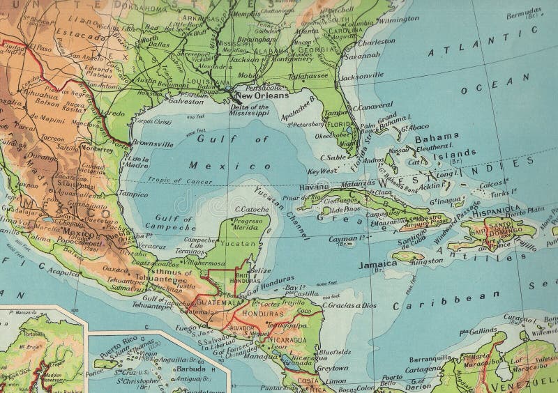 A Vintage Map of the Gulf of Mexico. Stock Photo - Image of travel ...