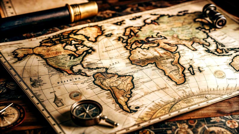 A Journey through Time: Vintage Map Illustration with Hand-Drawn ...