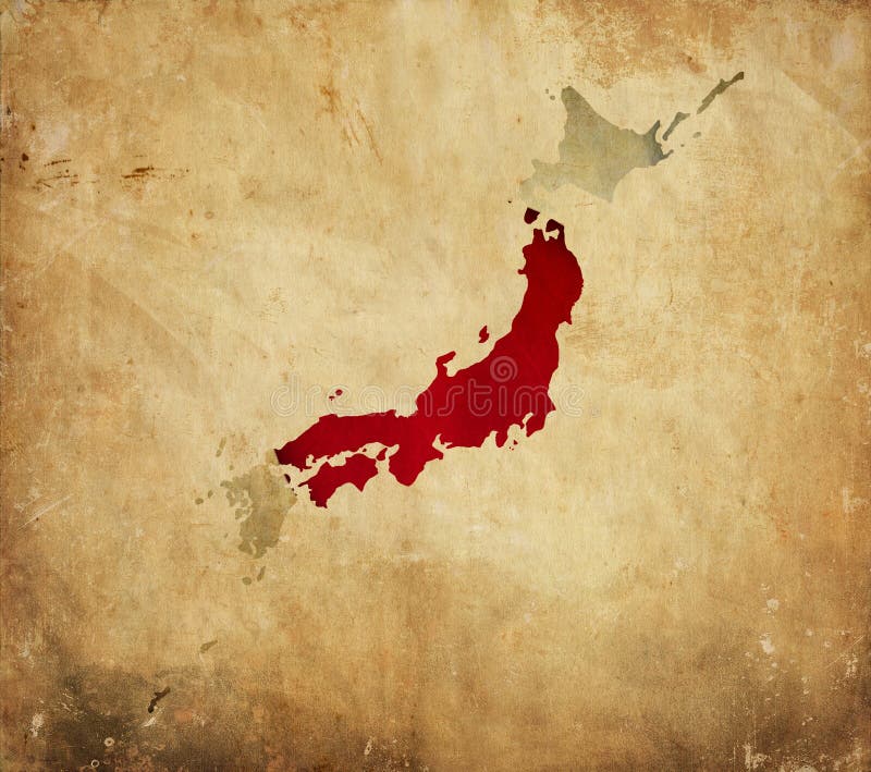 Vintage Map of Japan on Grunge Paper Stock Photo - Image of outline ...