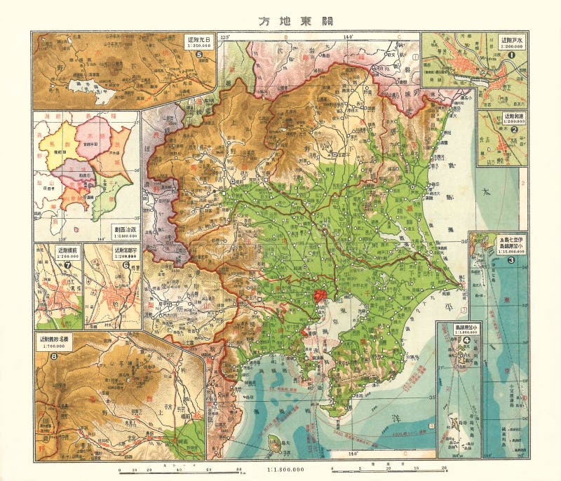 Vintage Map of the Kanto Region of Japan As of 1920 Stock Illustration ...