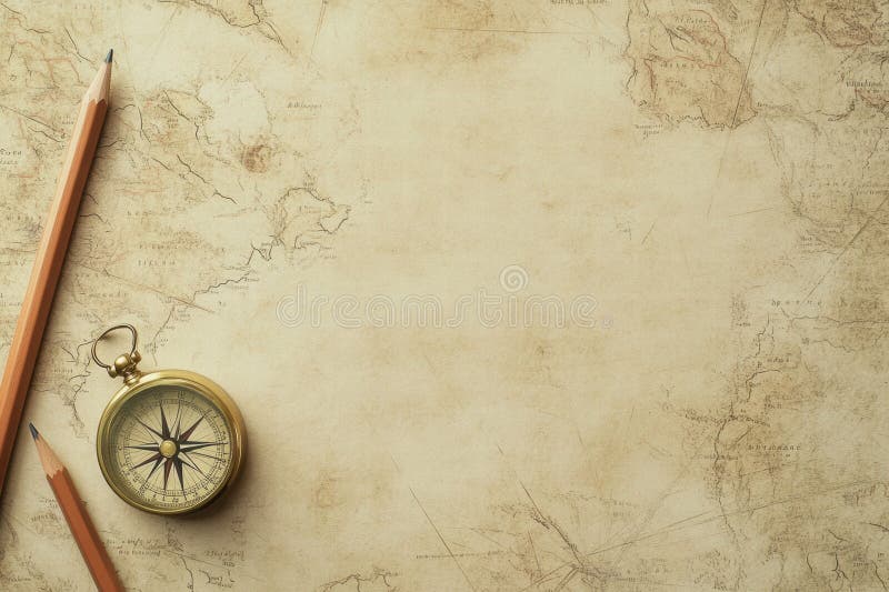 Vintage Map Layout with Compass and Pencils Ideal for Travel Planning ...