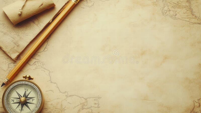 Vintage Map with a Compass and Pencil on Aged Paper Creating a Perfect ...