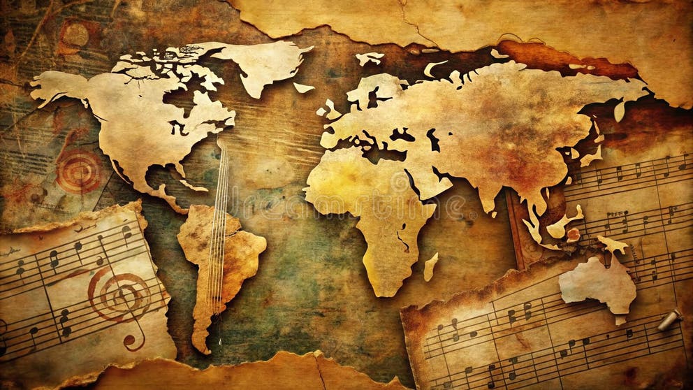 A Vintage Map Meets Musical Notes Torn Paper Collage Explores the ...