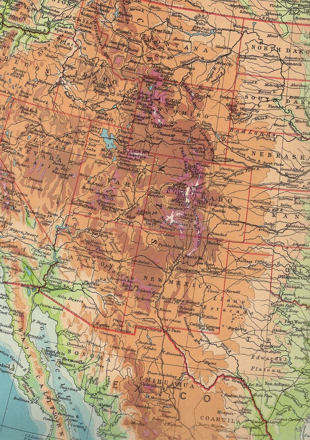 A vintage map of mid USA. stock photo. Image of illustrated - 347495446