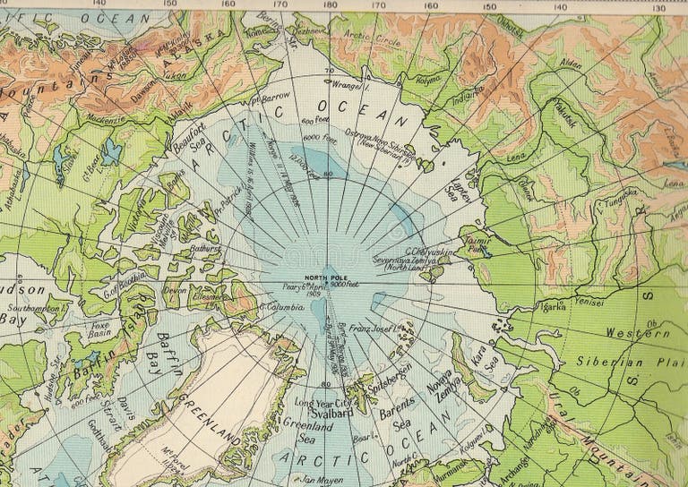 A Vintage Map of the North Pole. Stock Image - Image of cities, africa ...