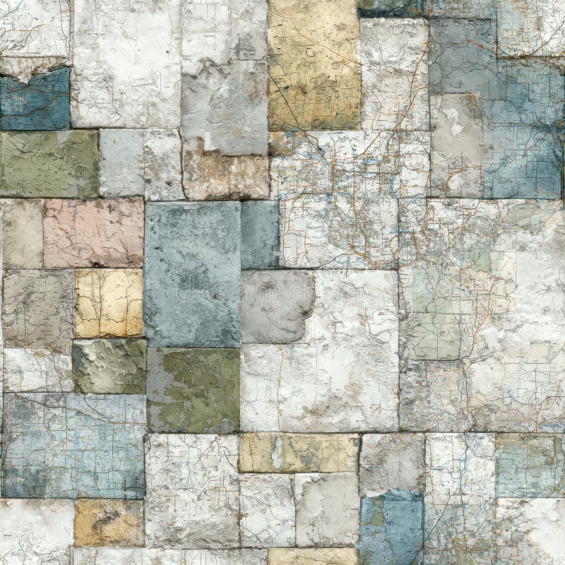 Vintage Map Pattern with Weathered Textures in Soft Colors Stock ...