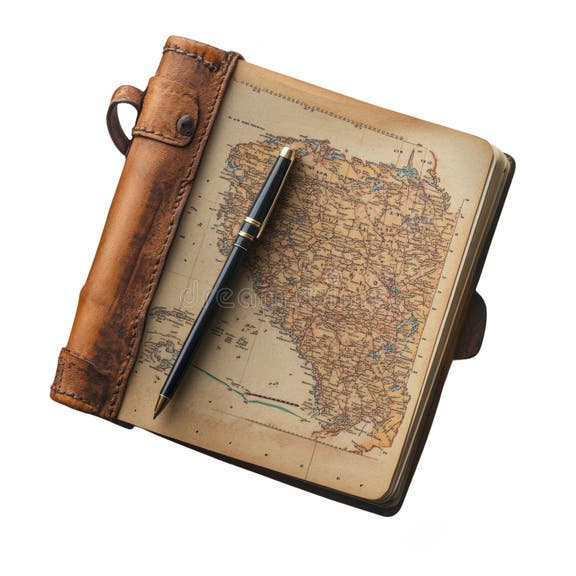 Vintage Map and Pen with Leather Cover. Stock Image - Illustration of ...