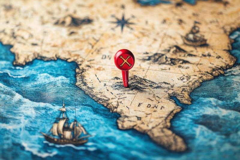 A Vintage Map with a Red Pin Marking a Specific Location, Suggesting ...