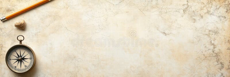 Vintage Map with Compass and Pencil on Textured Background Providing ...