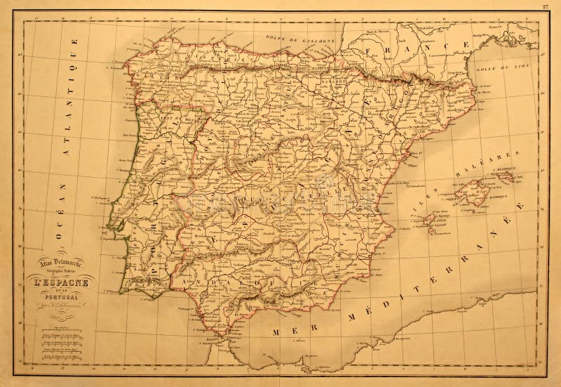 Vintage Map of Spain and Portugal. Stock Illustration - Illustration of ...