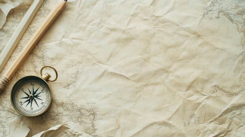 Vintage Map with Compass and Pencil for Adventure Planning and ...